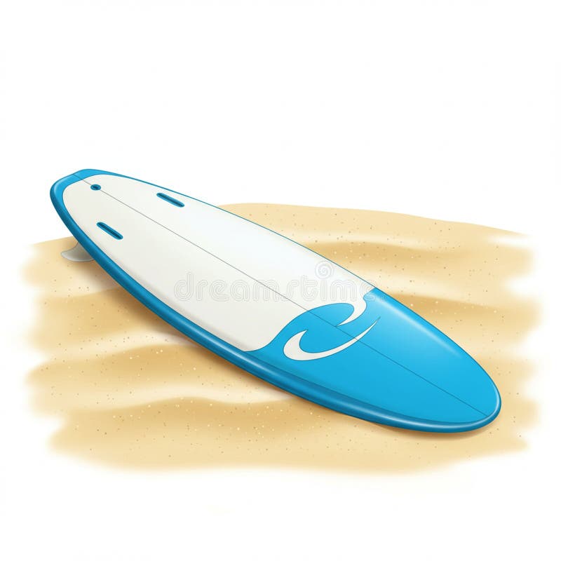 A Surfboard with a Blue and White Design Rests on Sandy Beach. the ...