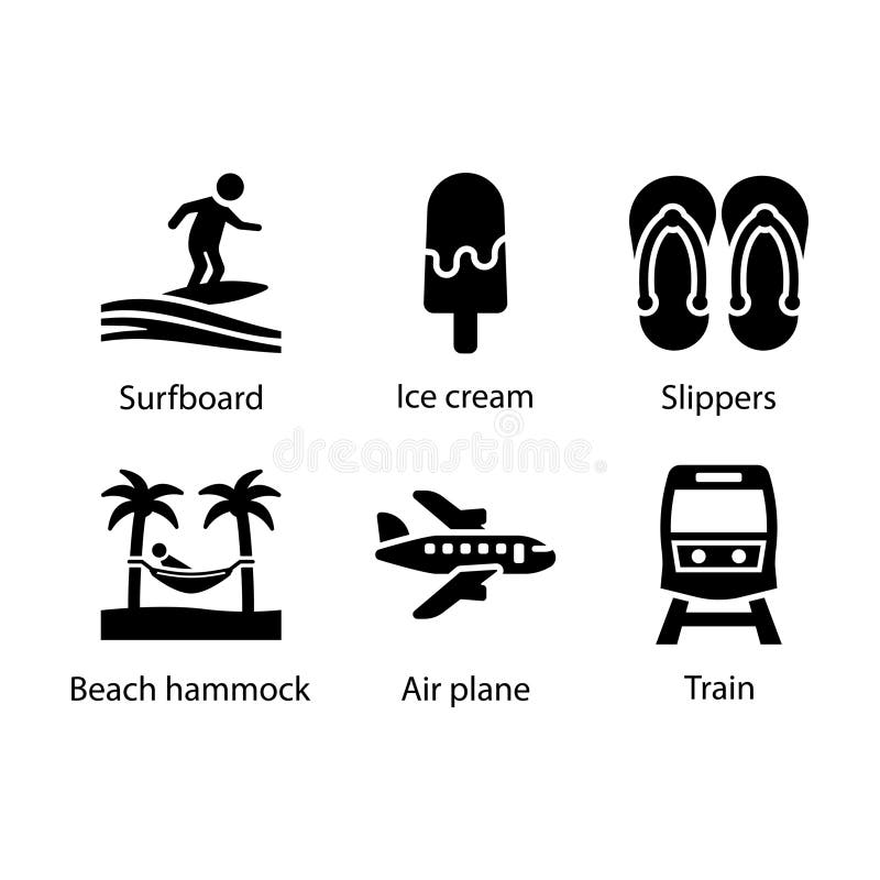 Surfboard, Ice Cream, Slippers, Beach Hammock, Air Plane, Train, Icon ...