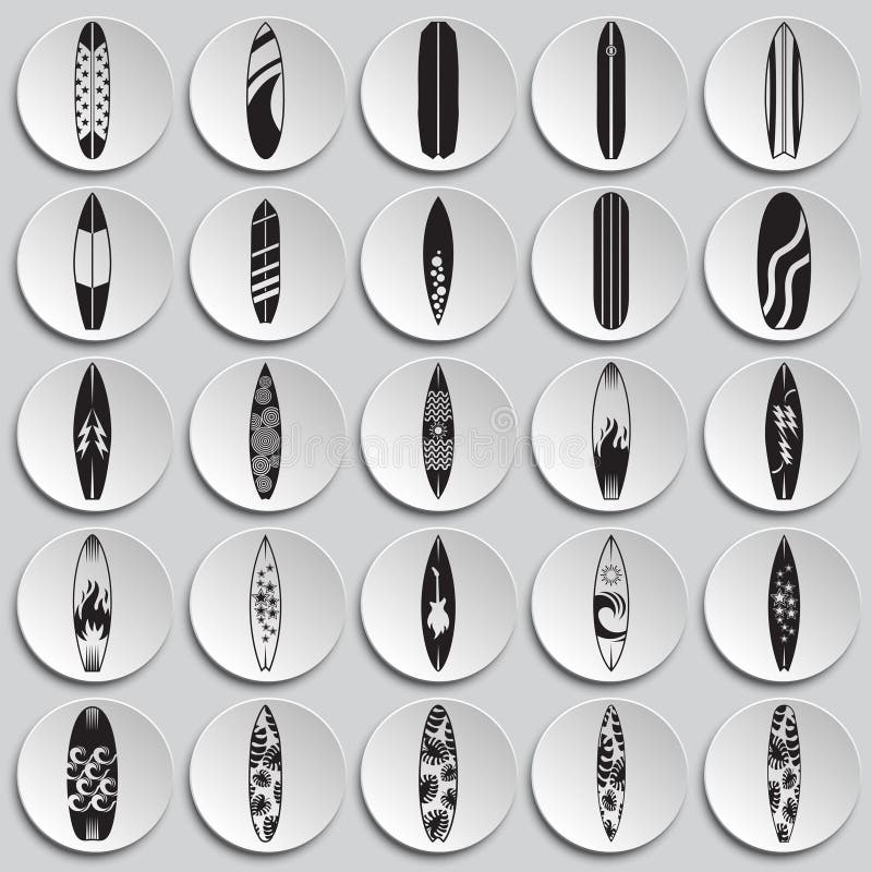 Surfboard Icons Set on Plates Background for Graphic and Web Design ...