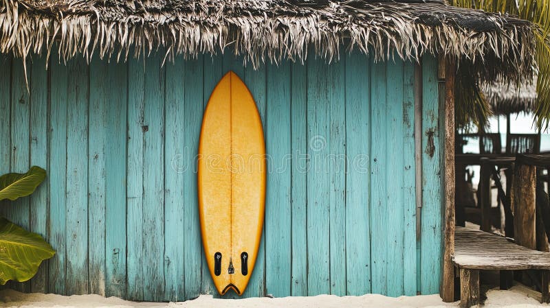 Surfboard Leaning on Beach Shack Wall. Stock Photo - Image of style ...