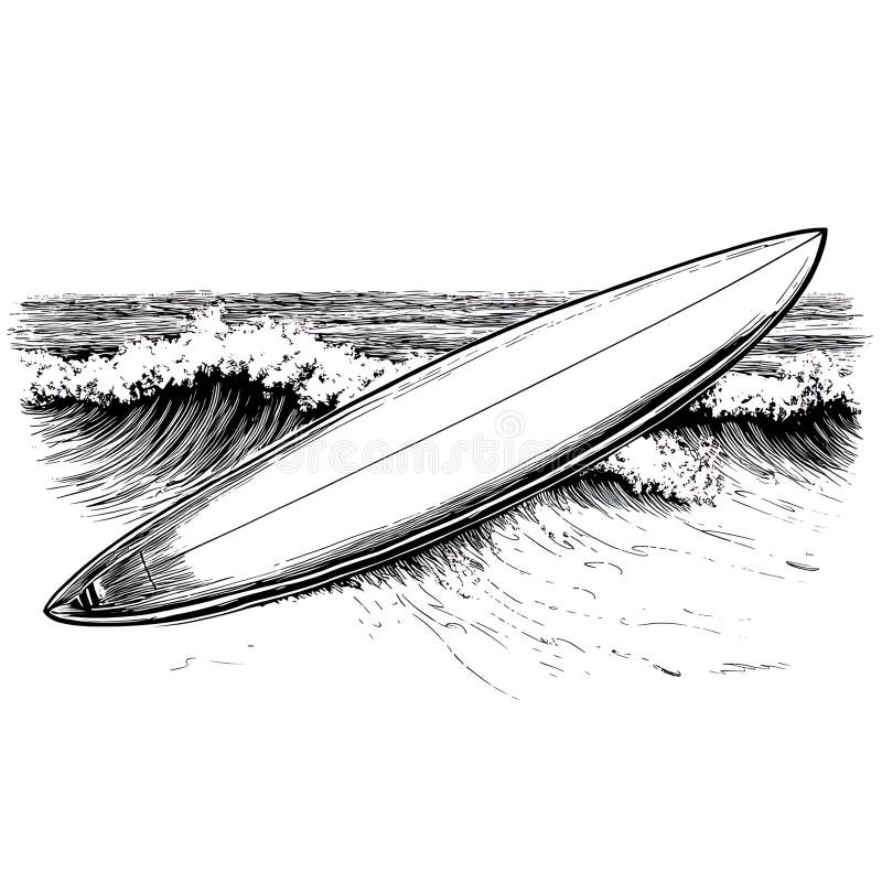 Surfboard on Ocean Waves, Hand-drawn Sketch Stock Illustration ...