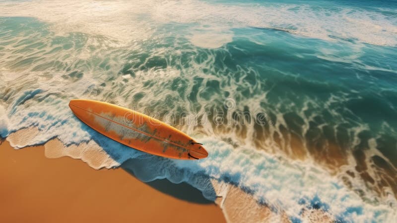 Surfboard on Sand Beach, Top View Stock Illustration - Illustration of ...