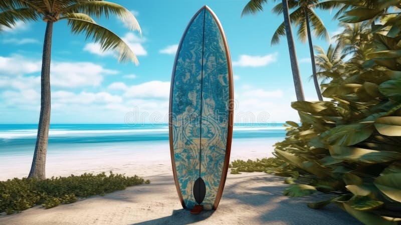 Surfboard on Tropical Beach. Generative AI Stock Image - Image of ...