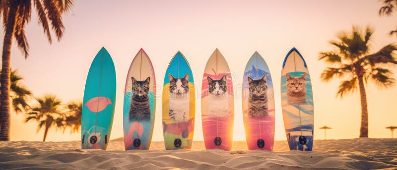 Surfboards with Cats Pattern.Surfboards on the Beach. Vacation Concept ...