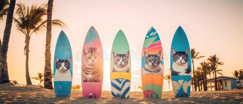 Surfboards with Cats Pattern.Surfboards on the Beach. Vacation Concept ...