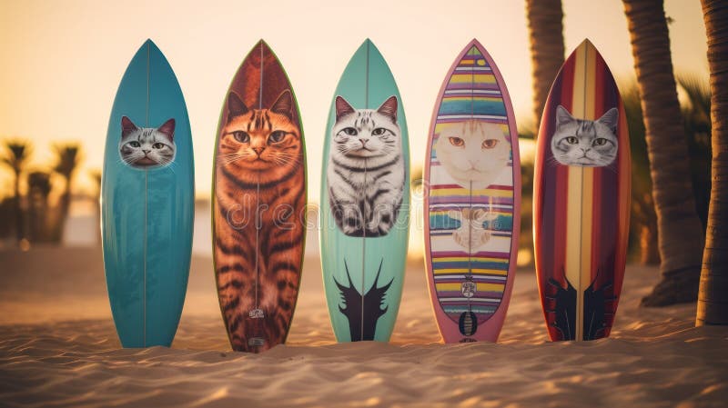 Surfboards with Cats Pattern.Surfboards on the Beach. Vacation Concept ...