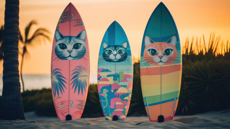 Surfboards with Cats Pattern.Surfboards on the Beach. Vacation Concept ...