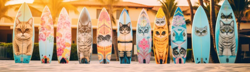 Surfboards with Cats Pattern.Surfboards on the Beach. Vacation Concept ...