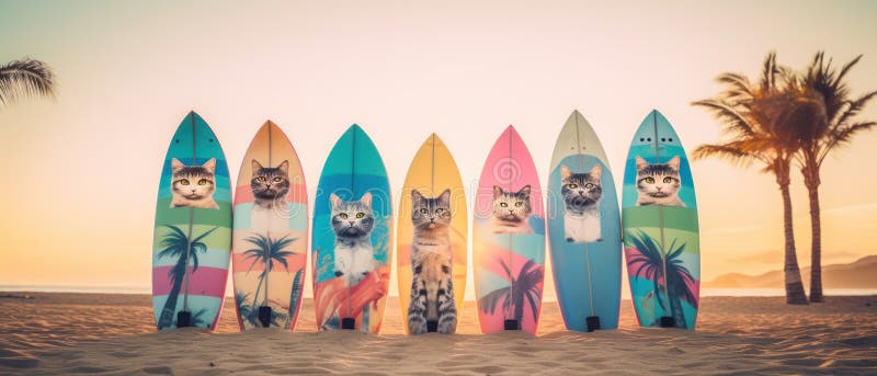Surfboards with Cats Pattern.Surfboards on the Beach. Vacation Concept ...