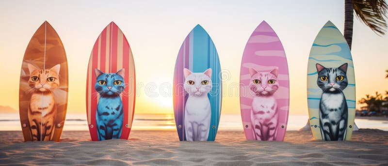 Surfboards with Cats Pattern.Surfboards on the Beach. Vacation Concept ...