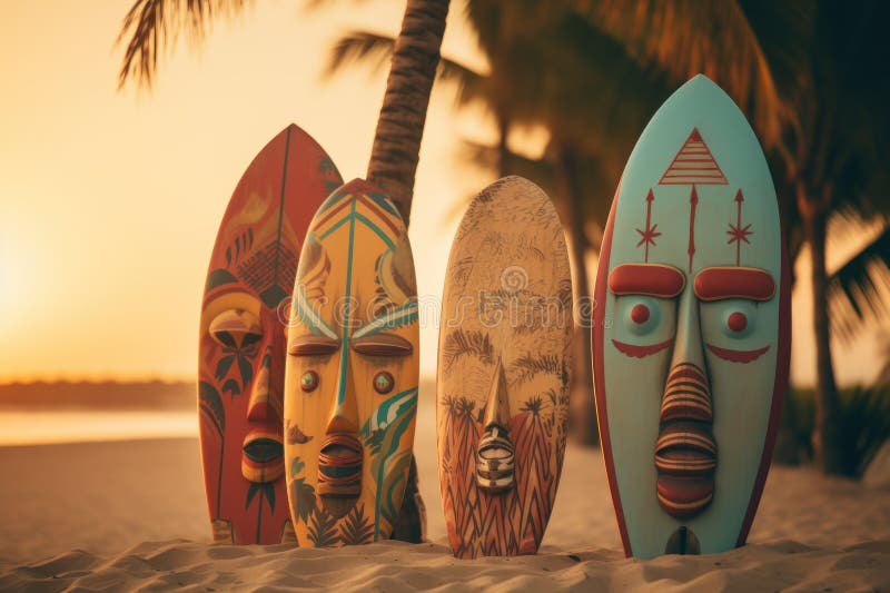 Surfboards with Face Pattern. Vacation Concept. Stock Illustration ...