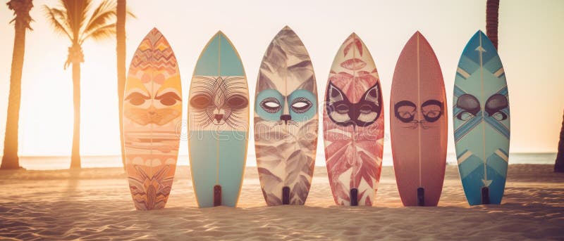 Surfboards with Face Pattern. Vacation Concept. Stock Illustration ...