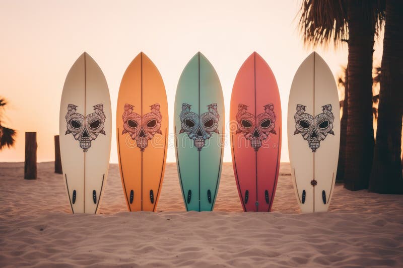 Surfboards with Face Pattern. Vacation Concept. Stock Illustration ...