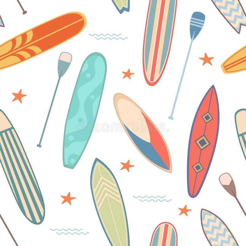 Surfboards Seamless Pattern. Funny Repeated Print, Different Type Sea ...
