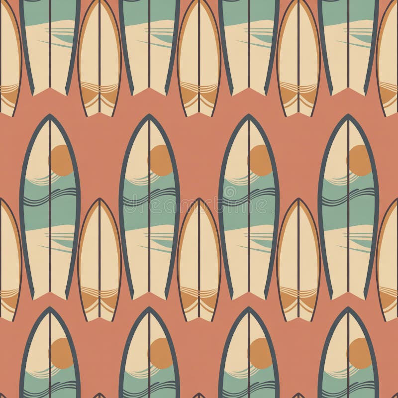 Surfboards Seamless Pattern with Sunset Design in Retro Style for ...