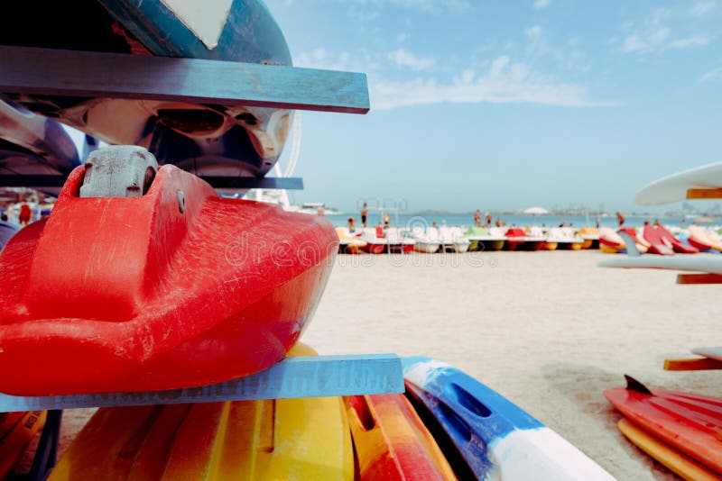 Surfboards Stacked on the Rack on a Beach Stock Photo - Image of shore ...