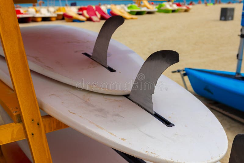 Surfboards Stacked on the Rack on a Beach Stock Photo - Image of object ...