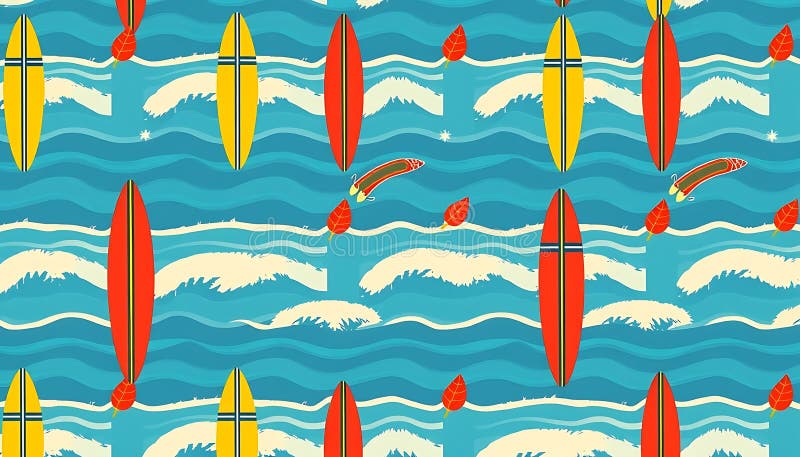 Surfboards Summer Ocean Waves Retro Style Pattern Design Stock ...