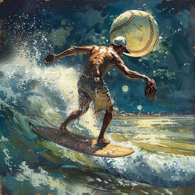 Surfer in Action at a Baseball Game Stock Illustration - Illustration ...