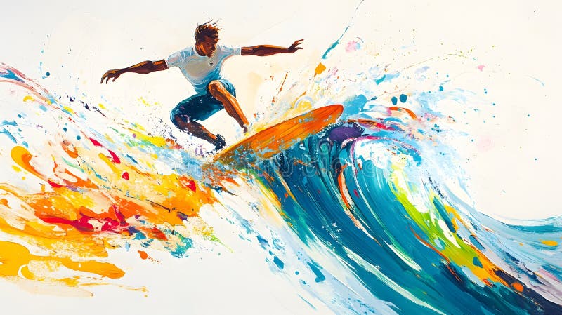A Surfer in Action, Surrounded by Bold, Colorful Splashes that ...