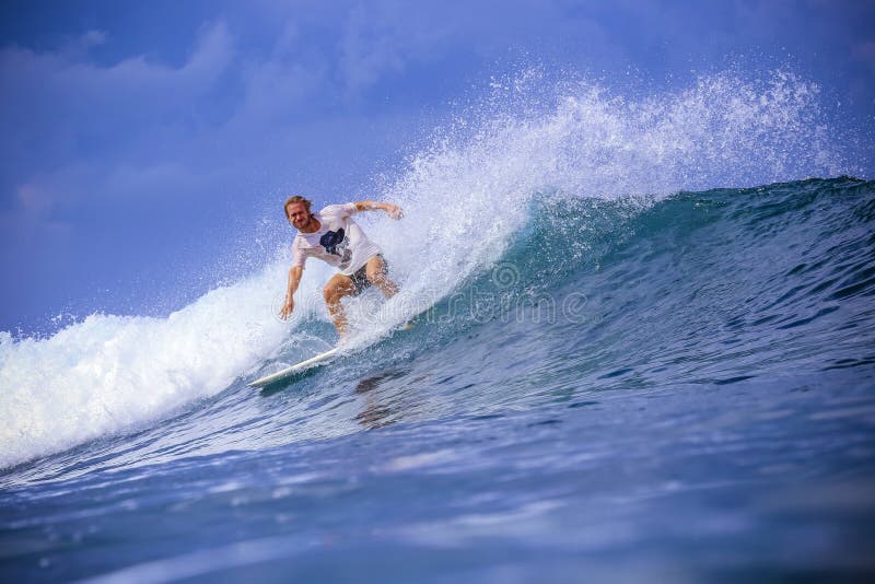Surfer on Amazing Blue Wave Stock Image - Image of energy, adventure ...