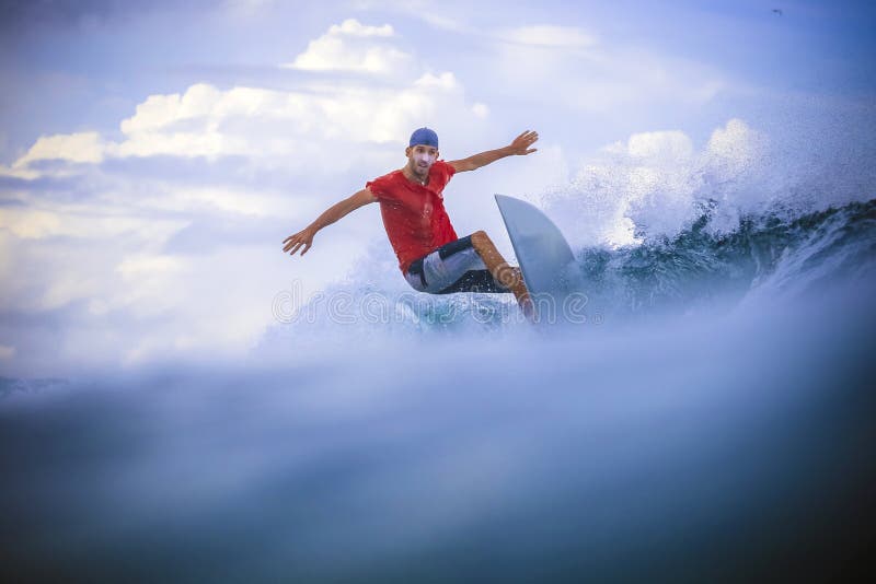 Surfer on Amazing Blue Wave Stock Photo - Image of athlete, revolution ...