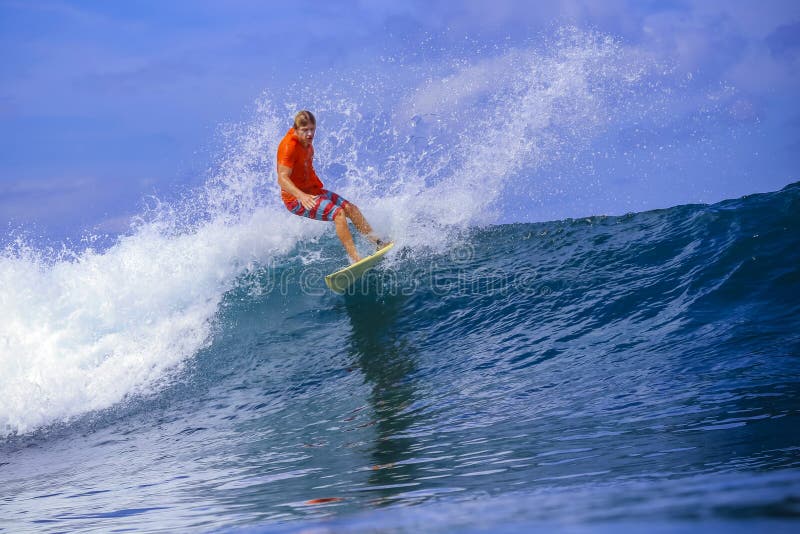 Surfer on Amazing Blue Wave Stock Photo - Image of outdoor, extreme ...