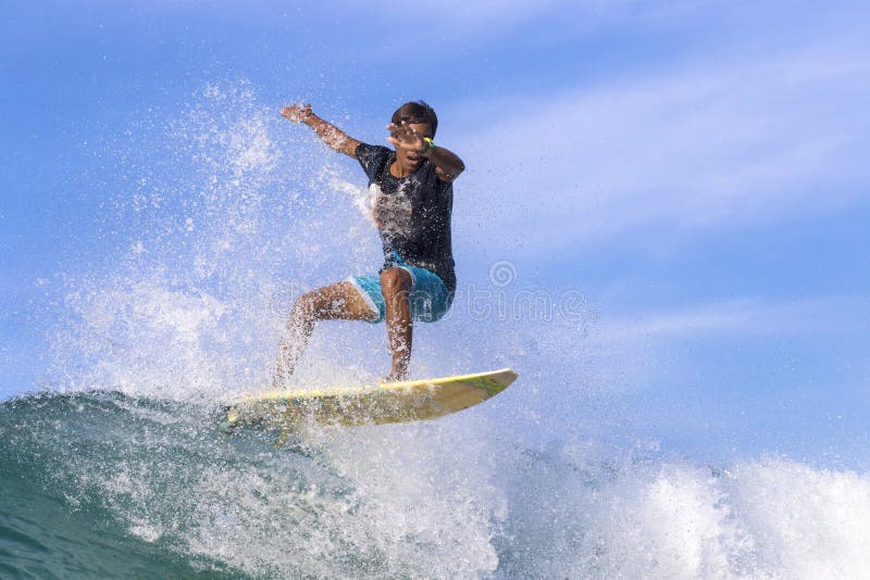 Surfer on Amazing Blue Wave Stock Image - Image of barrel, exercise ...