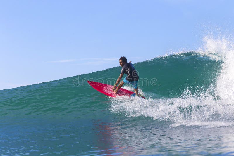 Surfer on Amazing Blue Wave Stock Photo - Image of liquid, indonesia ...