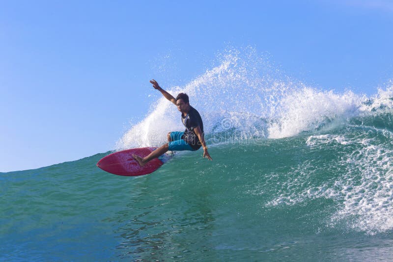 Surfer on Amazing Blue Wave Stock Image - Image of barrel, adventure ...