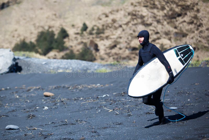 Arctic Surf Iceland stock image. Image of surfer, black - 123558989