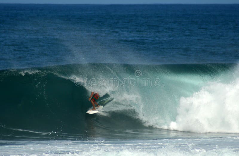 Surfer in the Barrel, North Shore, Hawaii Stock Photo - Image of shore ...
