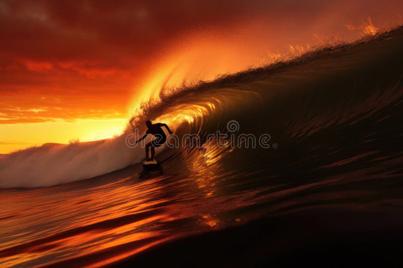 Surfer in a Barrel Wave stock illustration. Illustration of powerful ...
