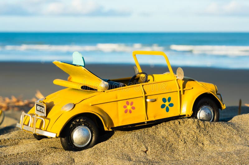 Surfer Beach Bug Car stock photo. Image of sand, water - 227775830