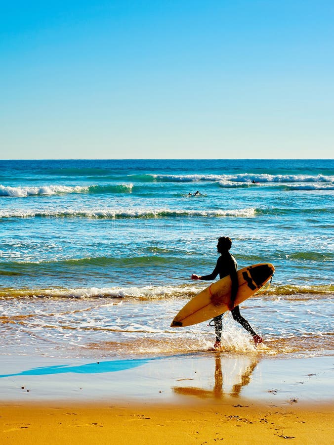 Surfer on a beach stock photo. Image of strolling, ocean - 80333726
