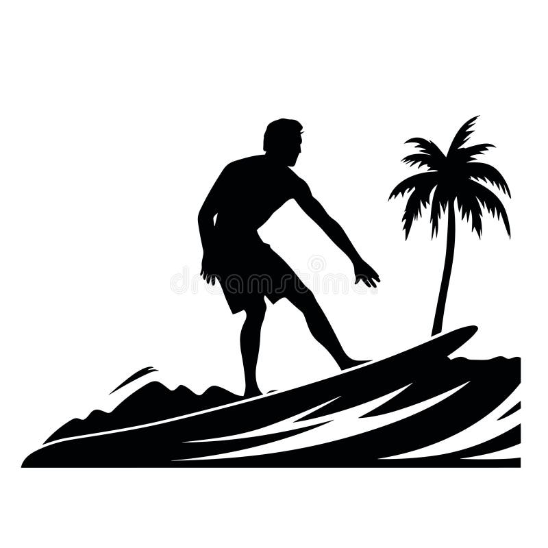 Surfer Black Icon on White Background. Surfer Silhouette Stock Vector ...