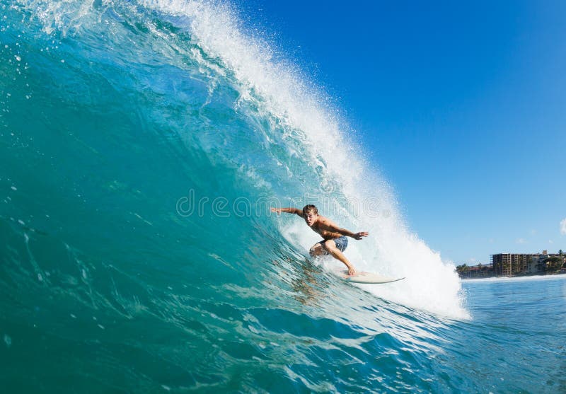 Surfer on Blue Ocean Wave stock photo. Image of power - 31773928