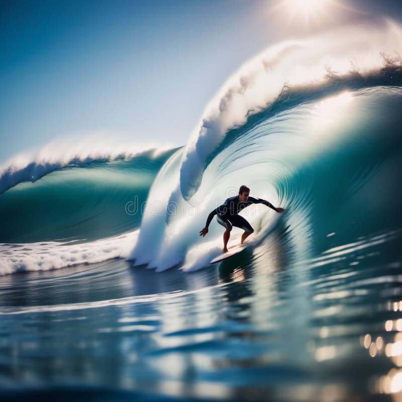 Surfer in a Wetsuit on a Board, Sliding Under a Wave Stock Illustration ...