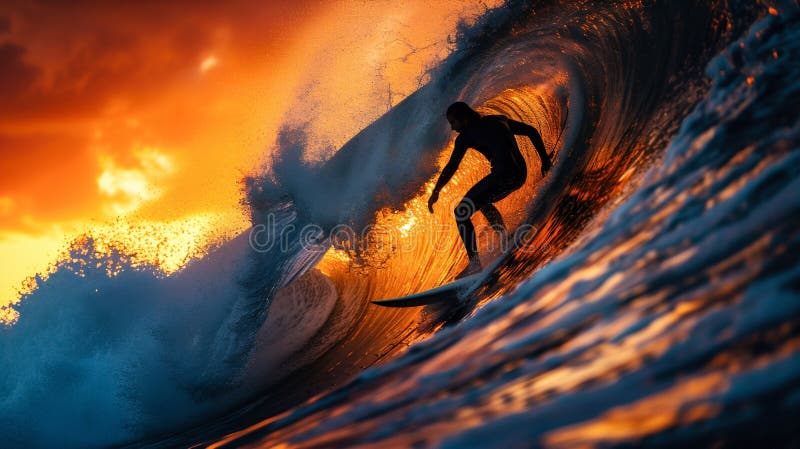 Surfer Carving a Path through a Towering Wave. Generative Ai Stock ...