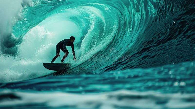 A Surfer Catching a Big Wave in the Ocean. Loop Stock Video - Video of ...