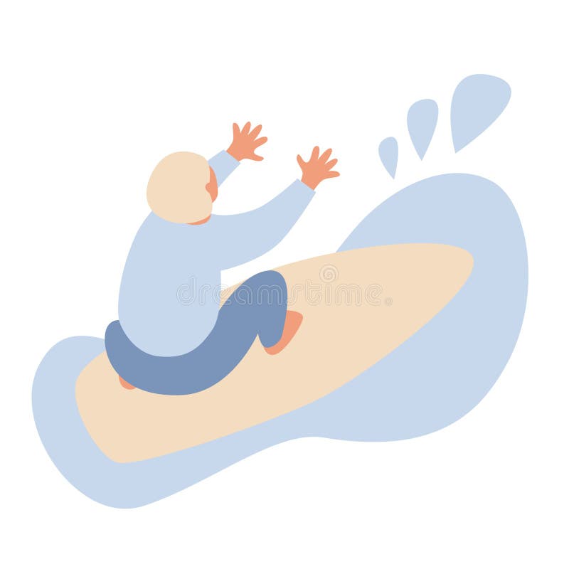 Male Surfer Abstract Character In Swimsuit Riding On Ocean Wave Summer