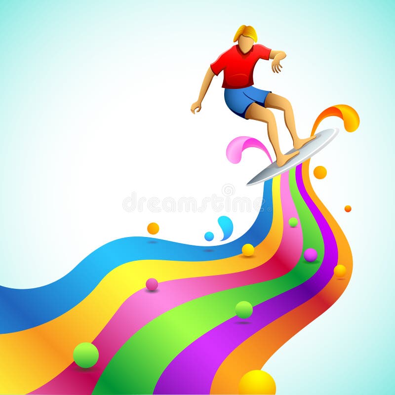 Surfer on Colorful Wave stock vector. Illustration of holiday - 24398785