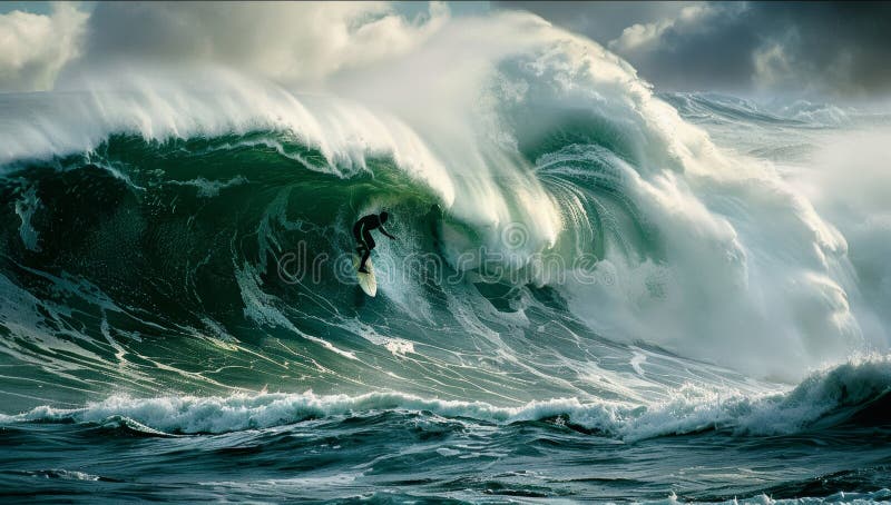 A Surfer Expertly Rides a Colossal Wave, Showcasing the Raw Power and ...