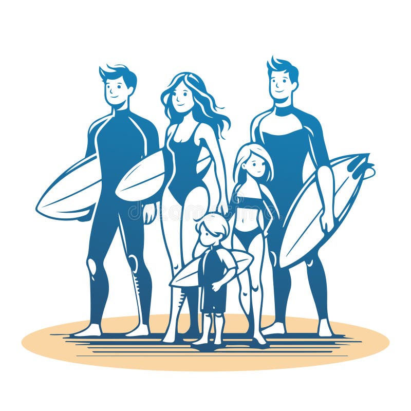 Surfer Family. Vector Cartoon Illustration on White Background Stock ...