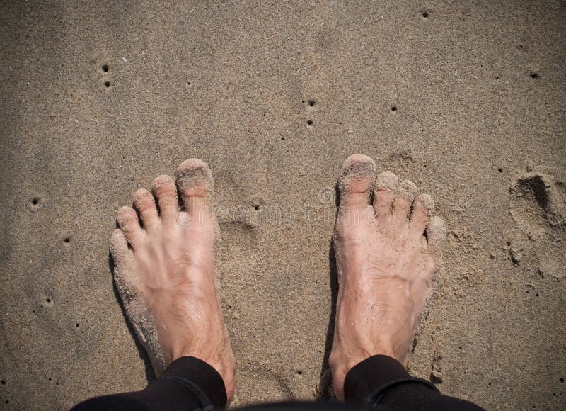 Surfer Feet on Sand stock photo. Image of beach, perspective - 12107012