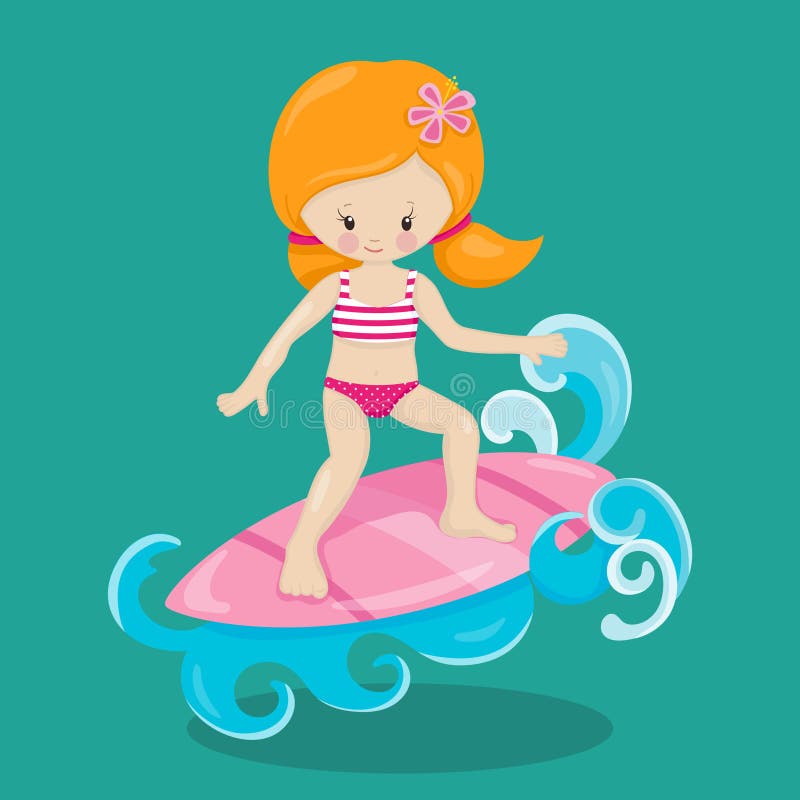 Surfer Girl Red Wave 02 stock vector. Illustration of girl - 198991859