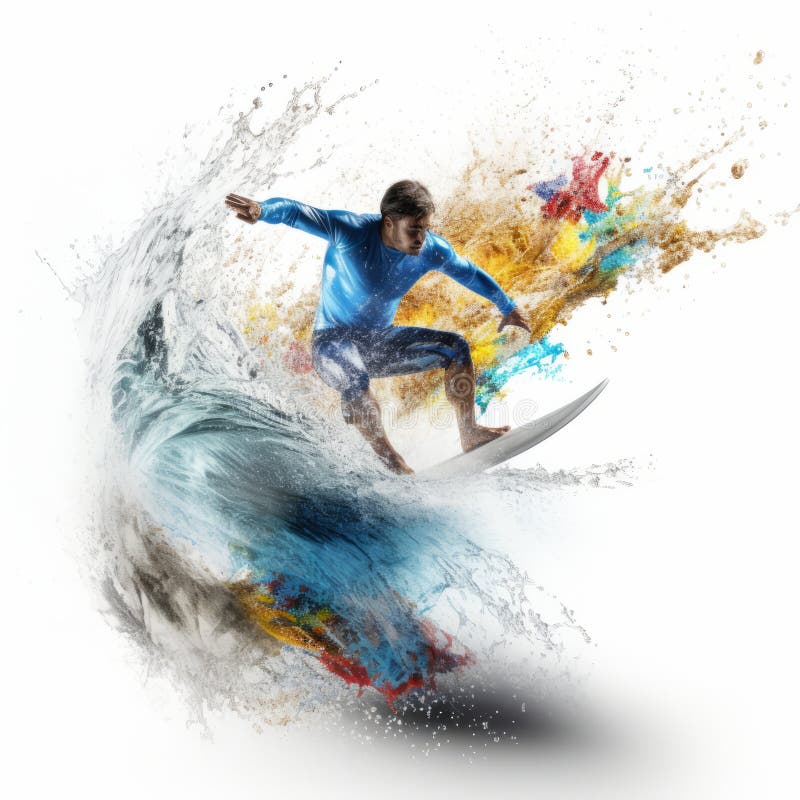 Colorful Surfer Riding Wave: Textured Splashes and Installation Creator ...
