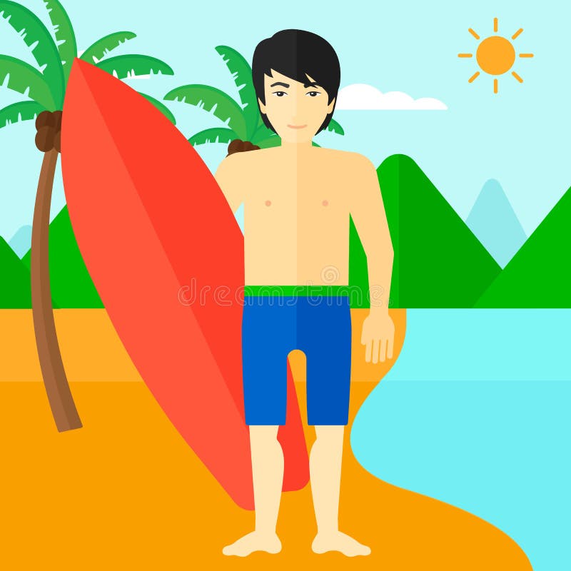 Asian Surfer Man Holding Surfboard Stock Illustrations 9 Asian Surfer