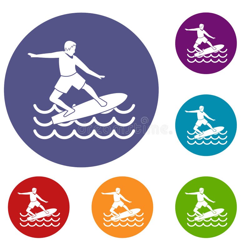 Surfer icons set stock vector. Illustration of rear, flat - 95956414