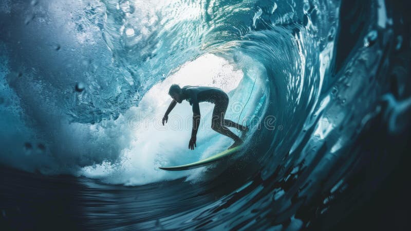 Surfer Inside a Powerful Ocean Wave Tube Stock Image - Image of ...